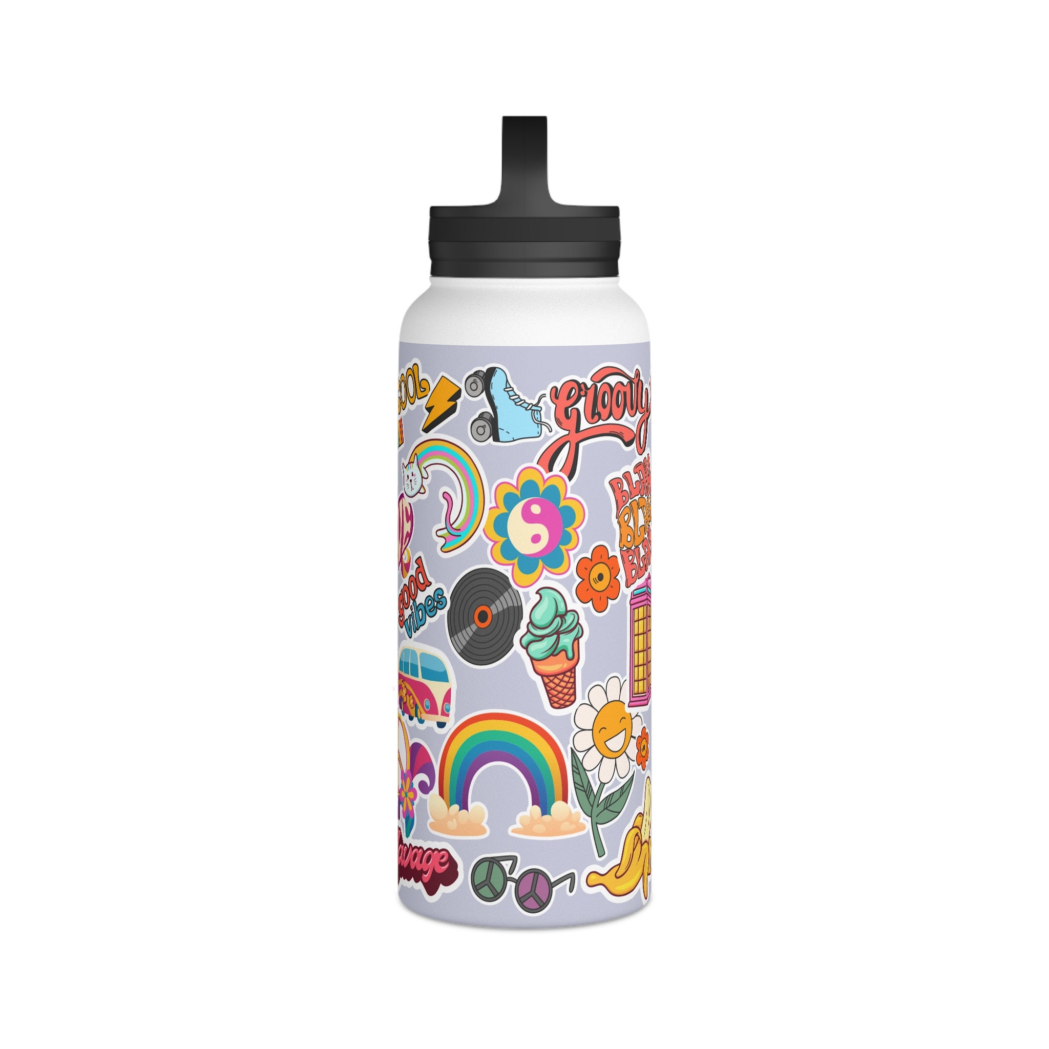 Sticker Collage Water Bottle, Water Bottle With Stickers, Retro Theme ...