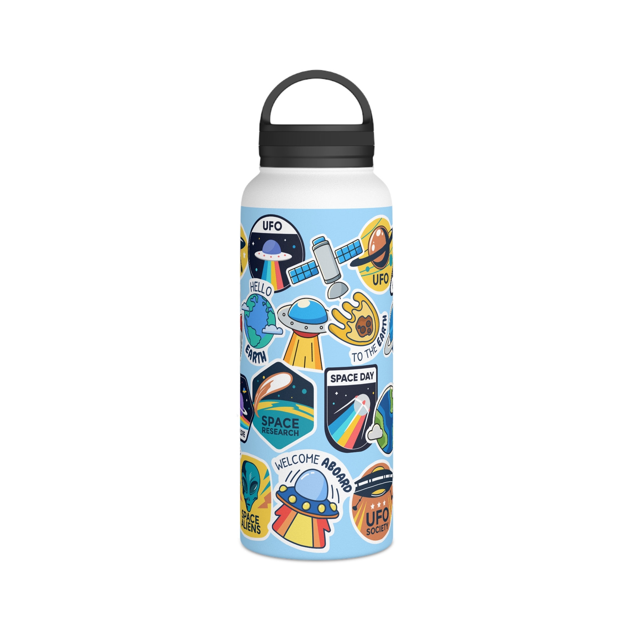 Sticker Collage Water Bottle, Water Bottle With Stickers, Space Theme ...