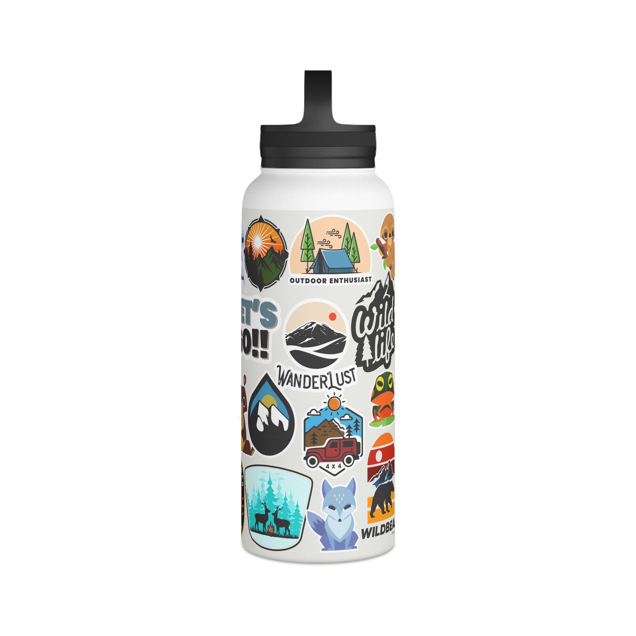 Sticker Collage Water Bottle, Water Bottle With Stickers, Hiking Theme ...