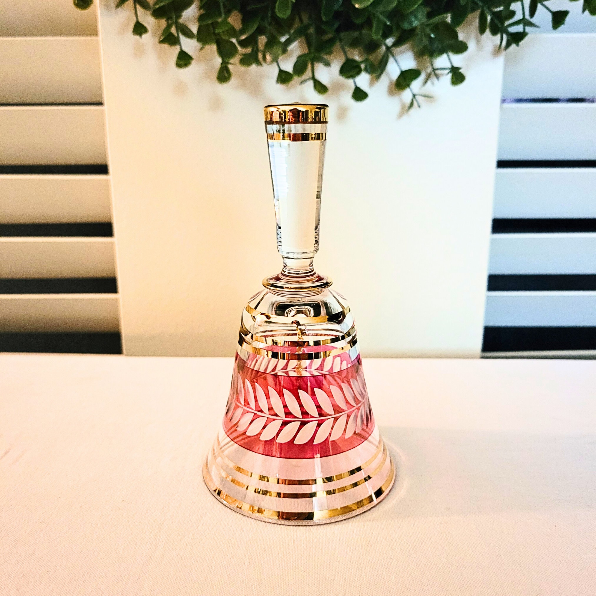 Bohemian Czech Cranberry Glass Bell Cut to Clear Crystal Gold crystal ...