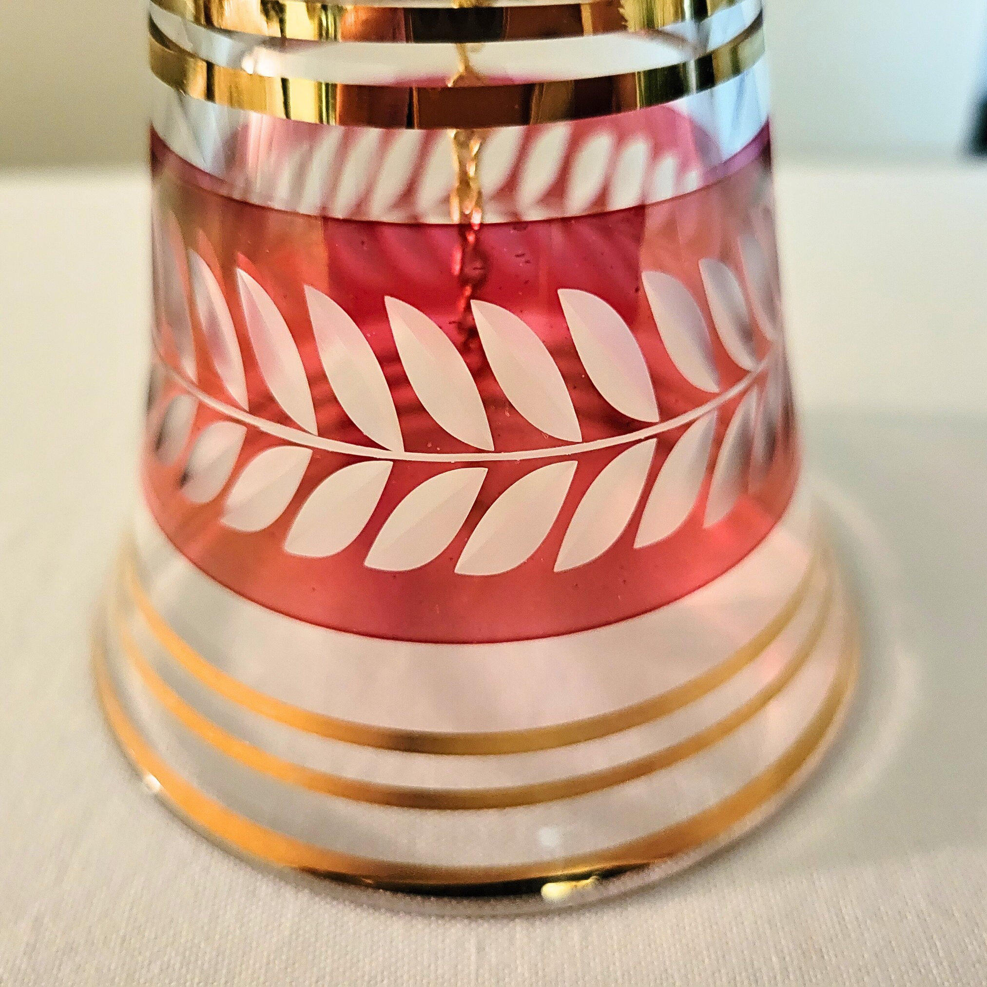 Bohemian Czech Cranberry Glass Bell Cut to Clear Crystal Gold crystal ...