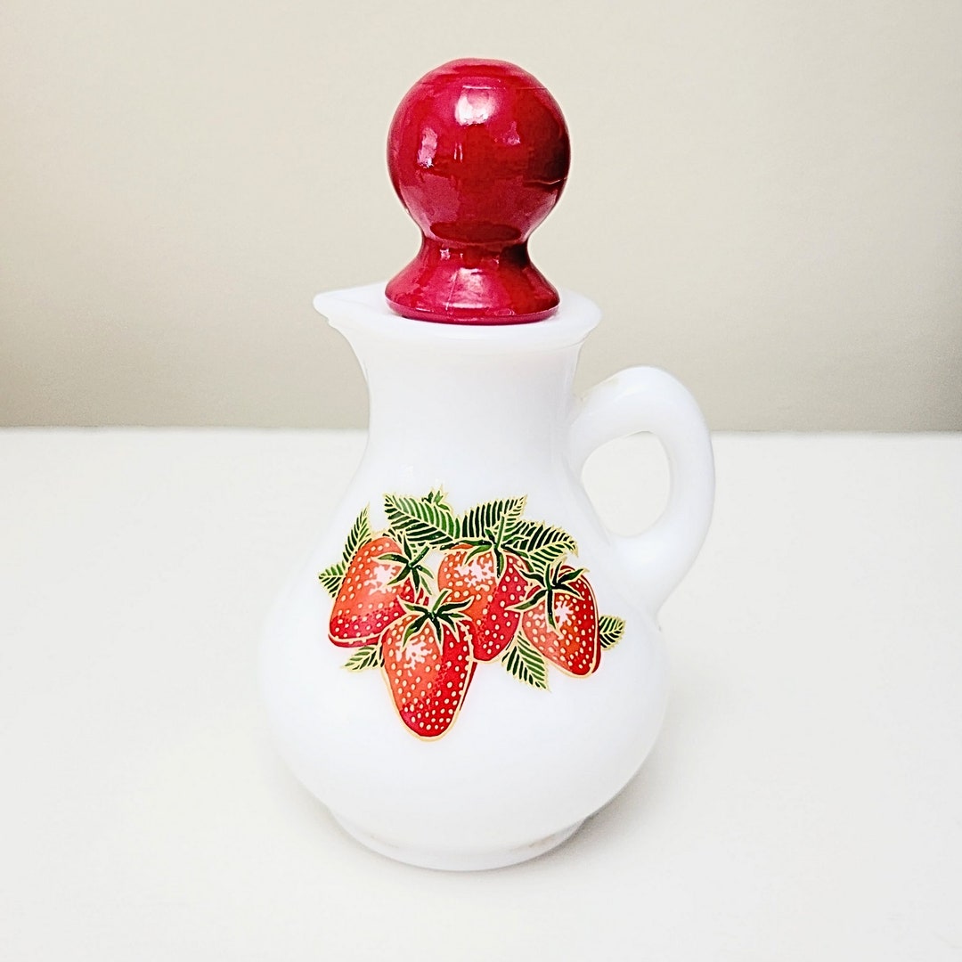Vintage Avon Strawberries and Cream Milk Glass Mini Pitcher W/red Lid ...
