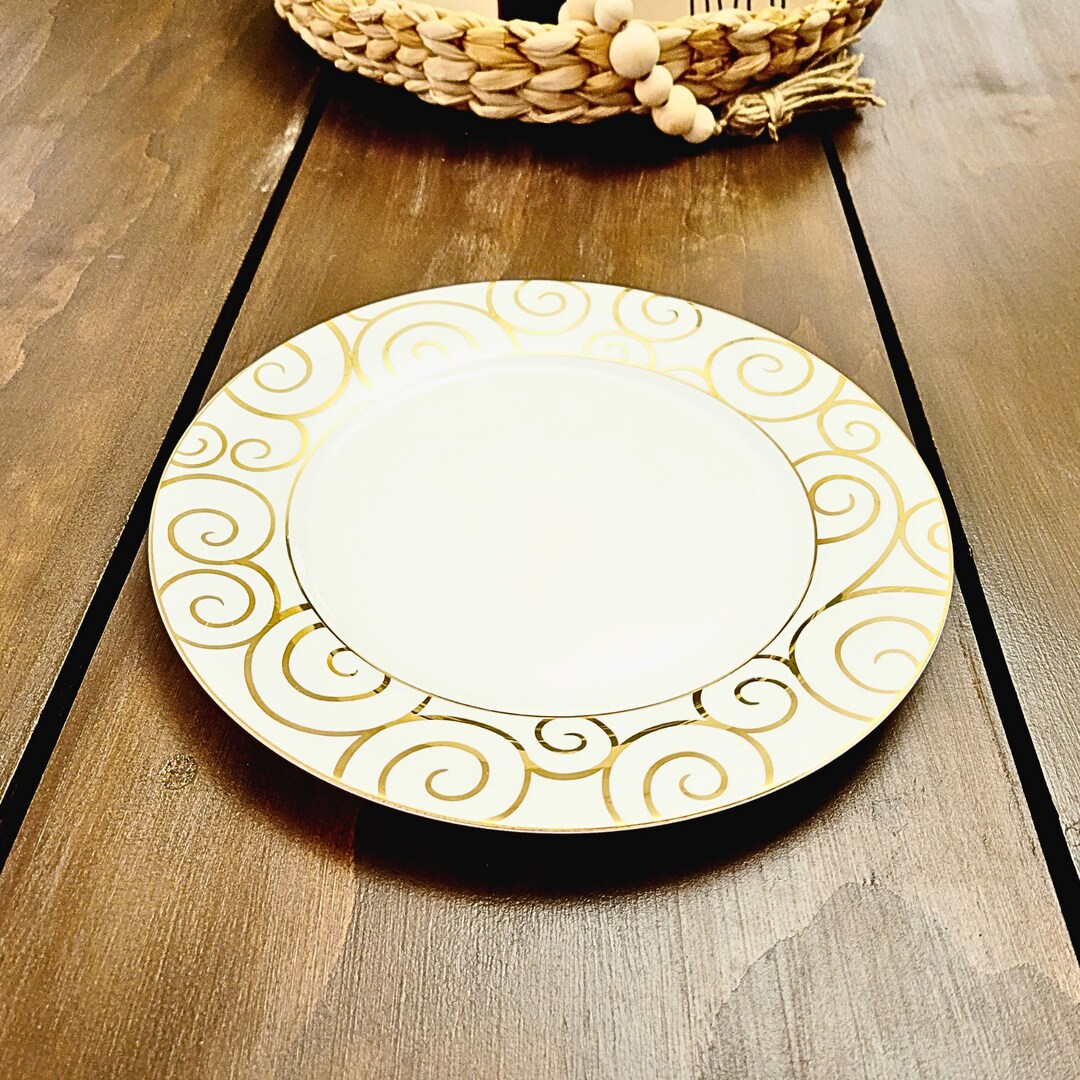 Pier 1 One Gold Swirl Dinner Plate - 10.25" - Retired Porcelain Plate ...