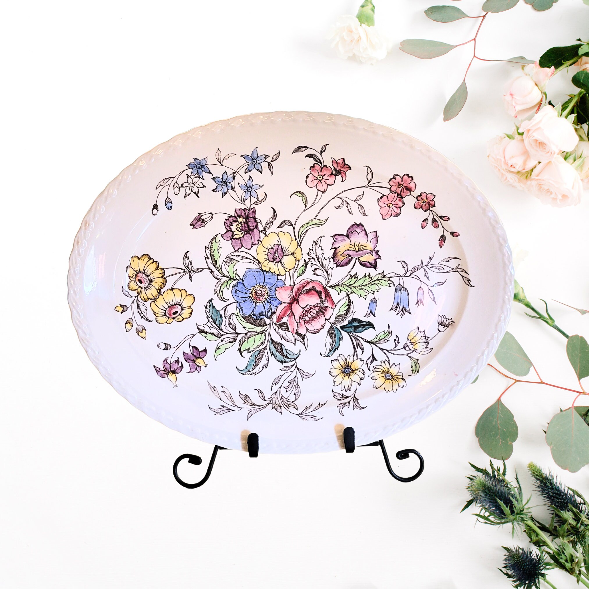13" Hand Painted Vernon Kilns Oval Platter - MAY FLOWER - Made in USA ...