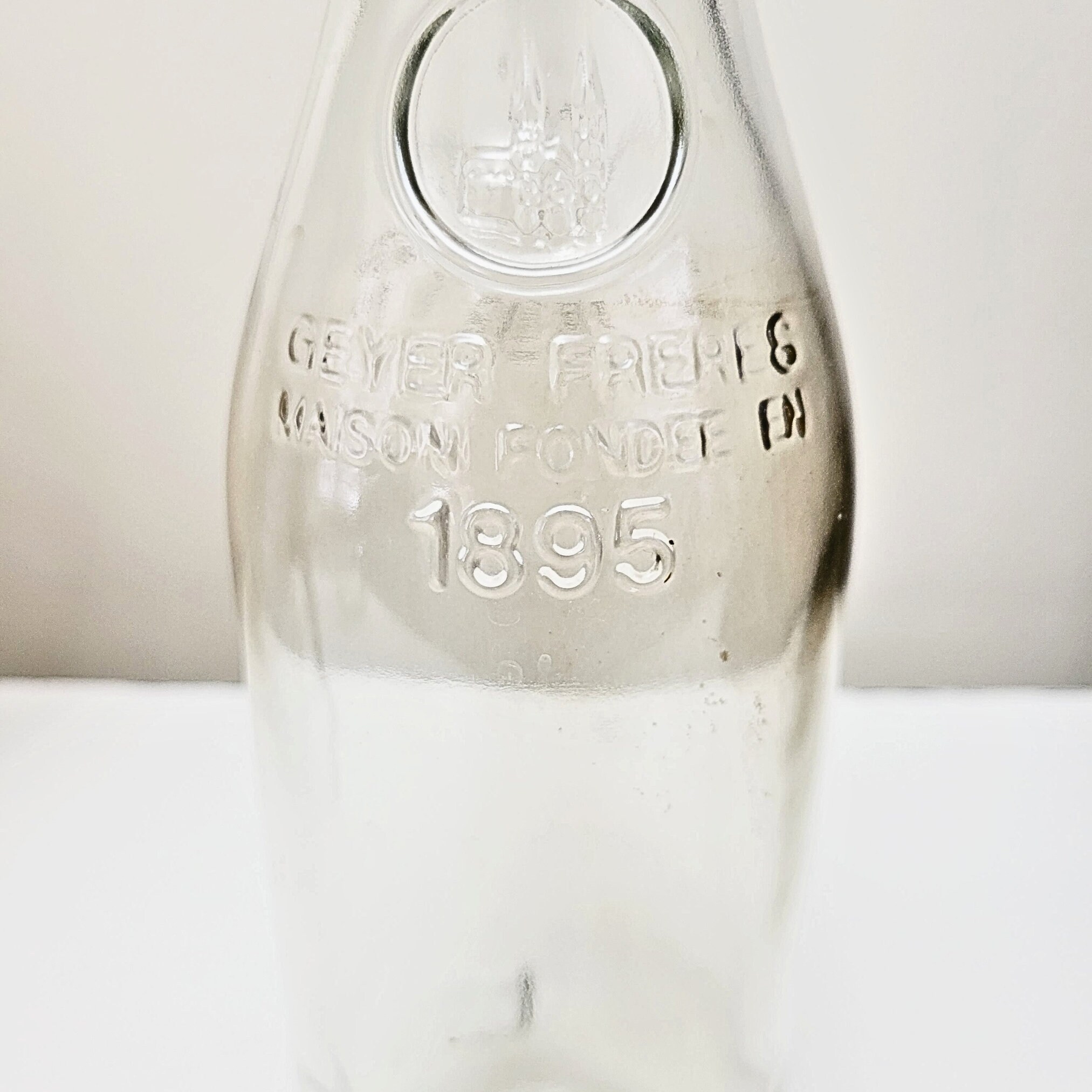 Vintage Geyer Freres Maison Fondee En 1895 Clear Glass Bottle W/bail ...