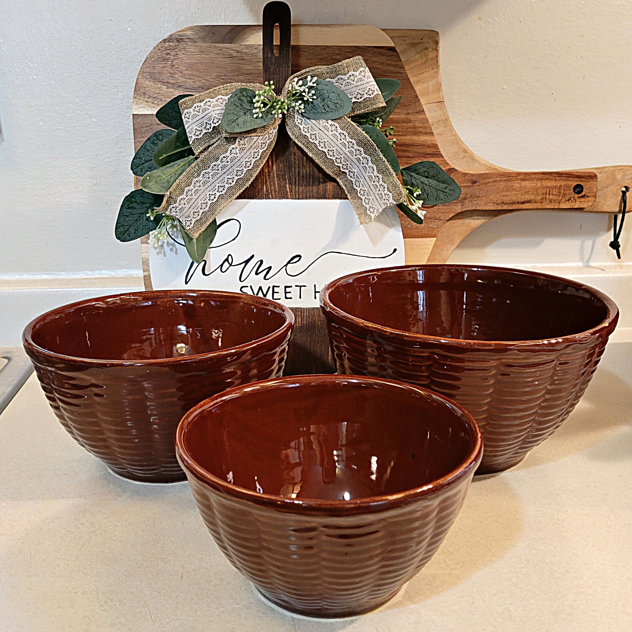 Set of 3 Rare Vintage watt Ovenware Usa Pottery Heirloom Basketweave ...