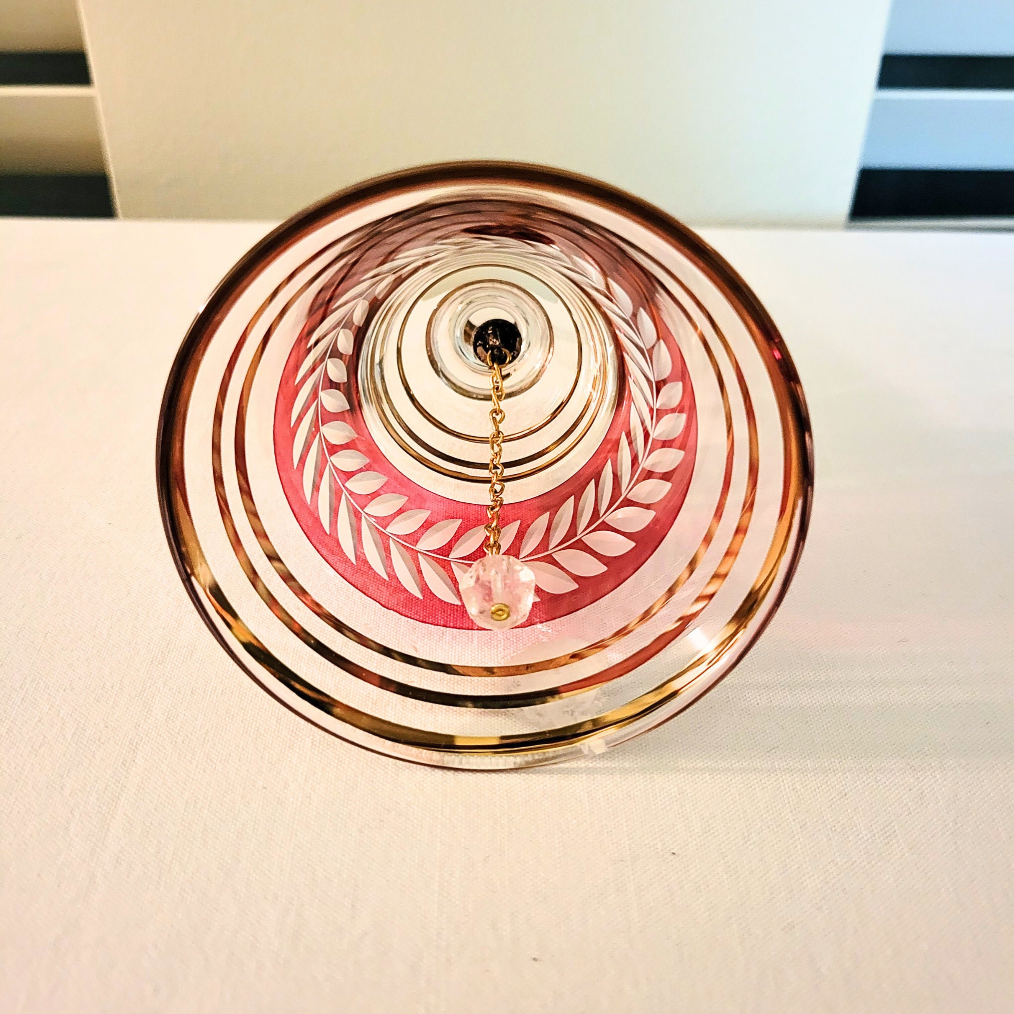 Bohemian Czech Cranberry Glass Bell Cut to Clear Crystal Gold crystal ...