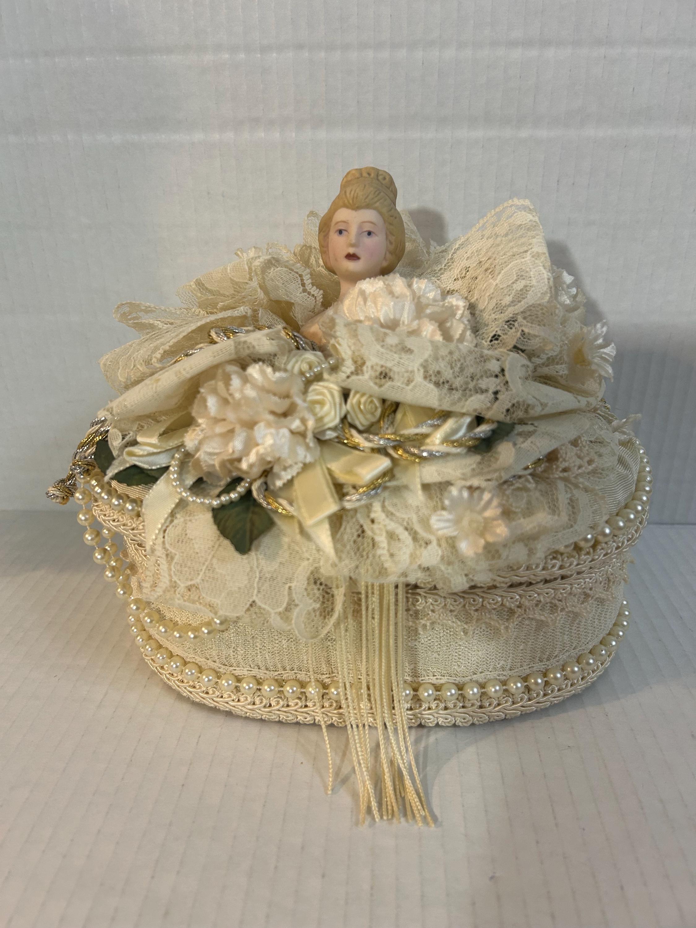 Vintage Victorian Lace & Pearl Keepsake Dresser Storage Jewelry Box ...