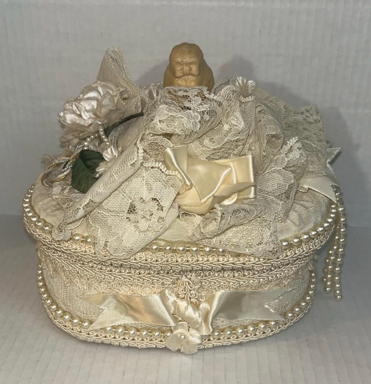 Vintage Victorian Lace & Pearl Keepsake Dresser Storage Jewelry Box ...