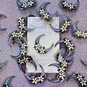Purple Moon With White Flowers Silver Hard Enamel Pin - Etsy