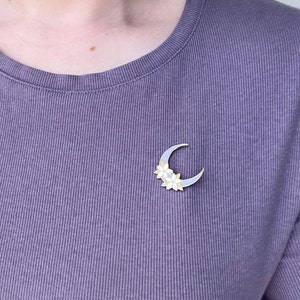 Purple Moon With White Flowers Silver Hard Enamel Pin - Etsy