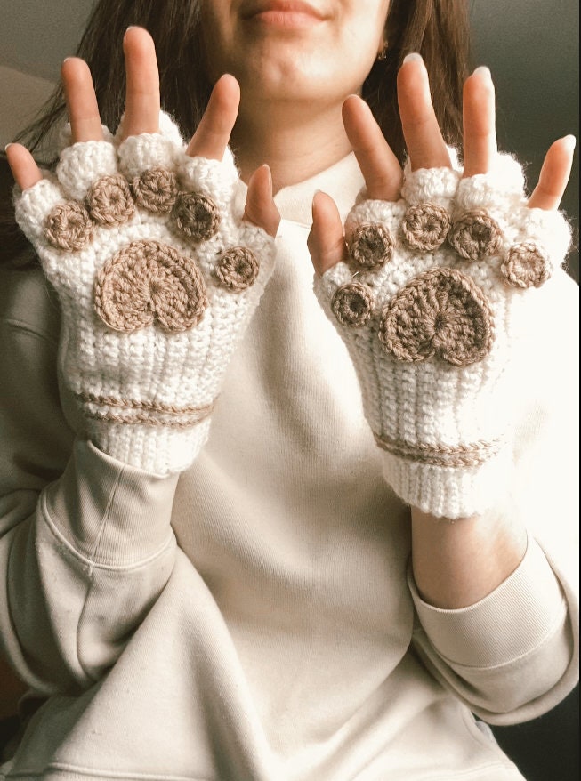 Cat Paw Fingerless Mittens Crochet Pattern - Etsy