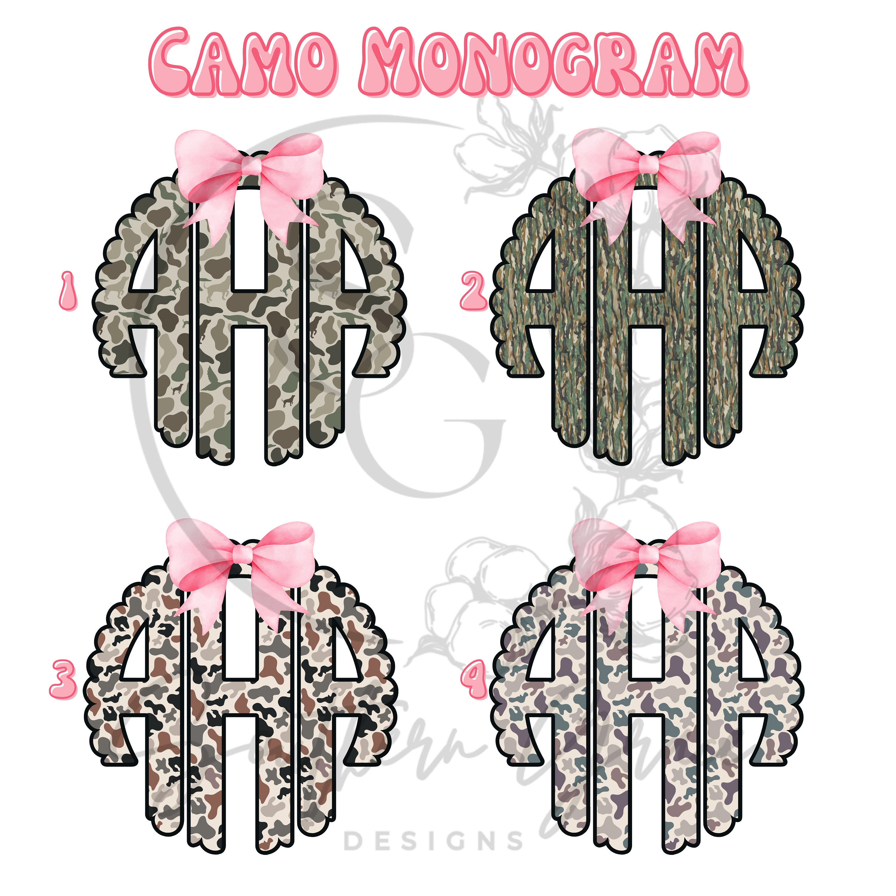 Pink Bow & Camo Monogram PNG - Etsy