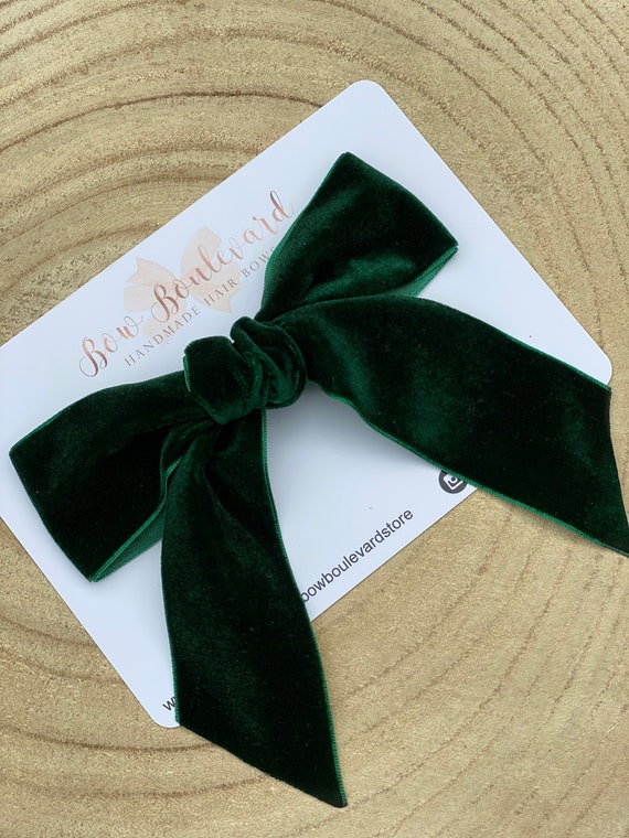 Forest green velvet bow | Etsy