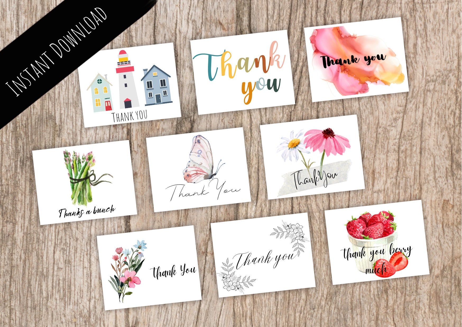 Thank You Cards Variety Pack | 15 Pack | Instant Download - Etsy