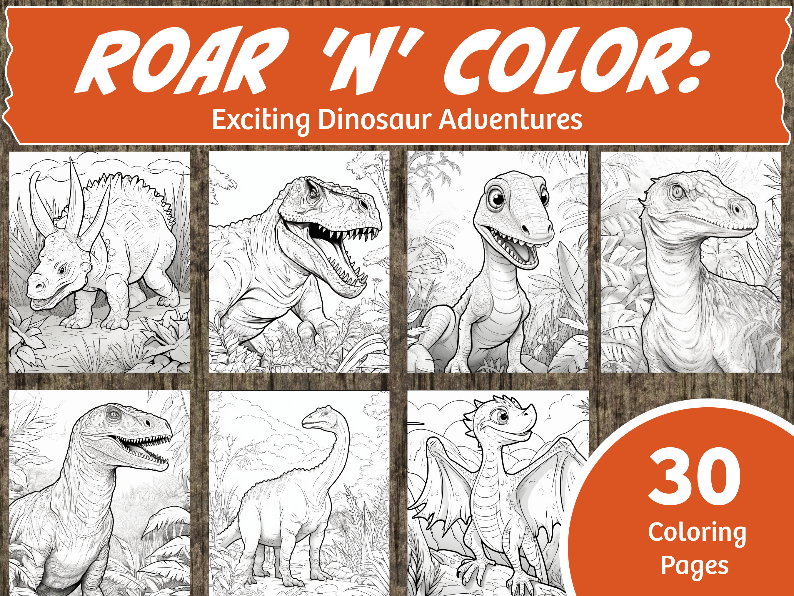 Roar N Color: Exciting Dinosaur Coloring Pages for Kids - Etsy