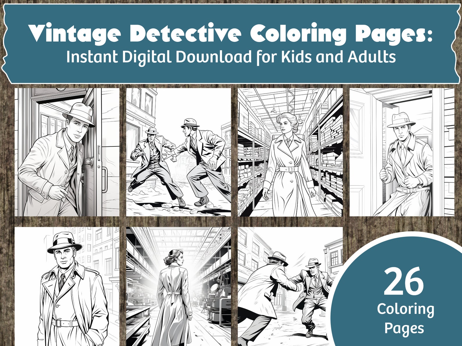 Vintage Detective Coloring Pages: Instant Digital Download for Kids and ...