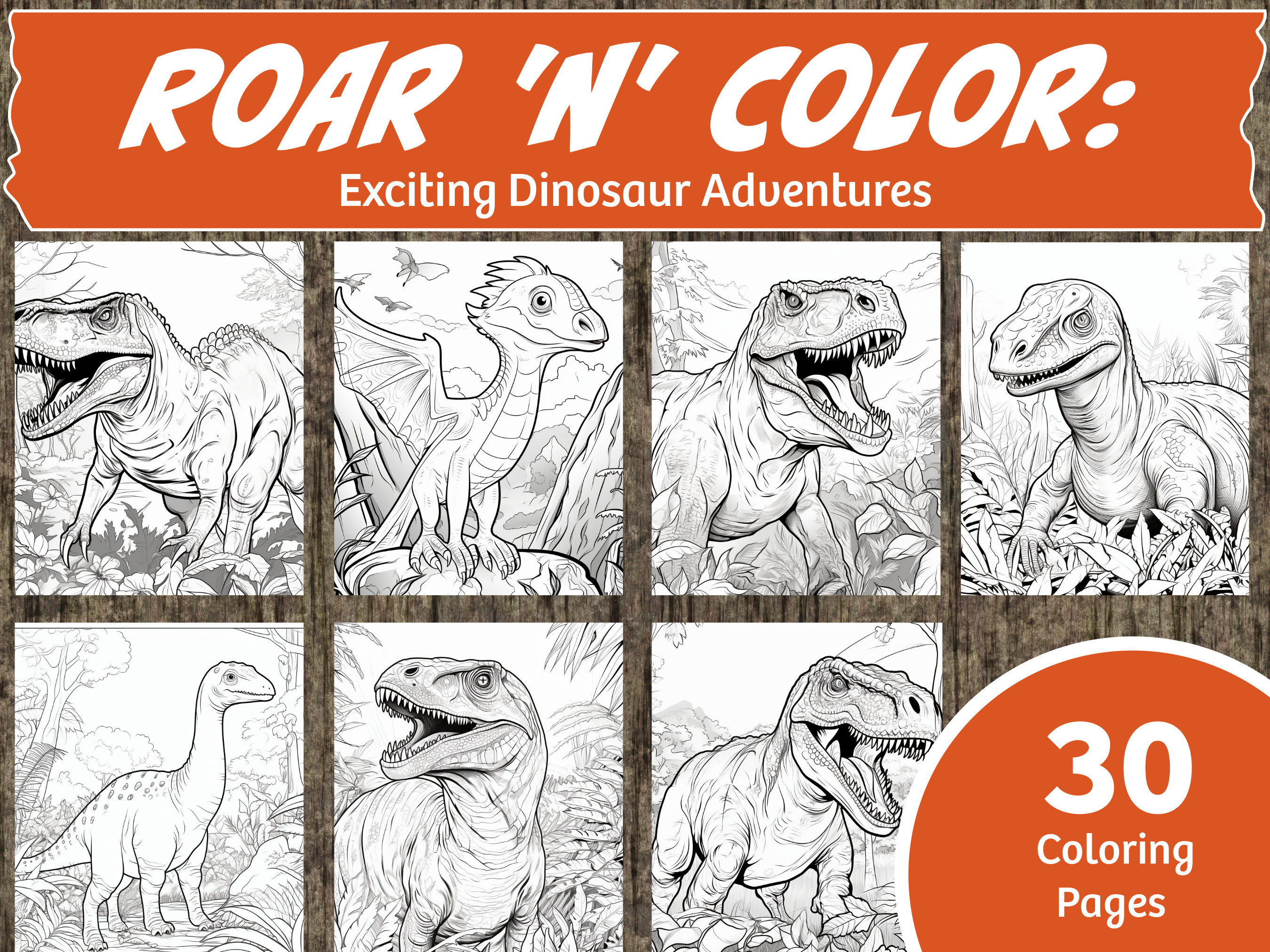 Roar N Color: Exciting Dinosaur Coloring Pages for Kids - Etsy