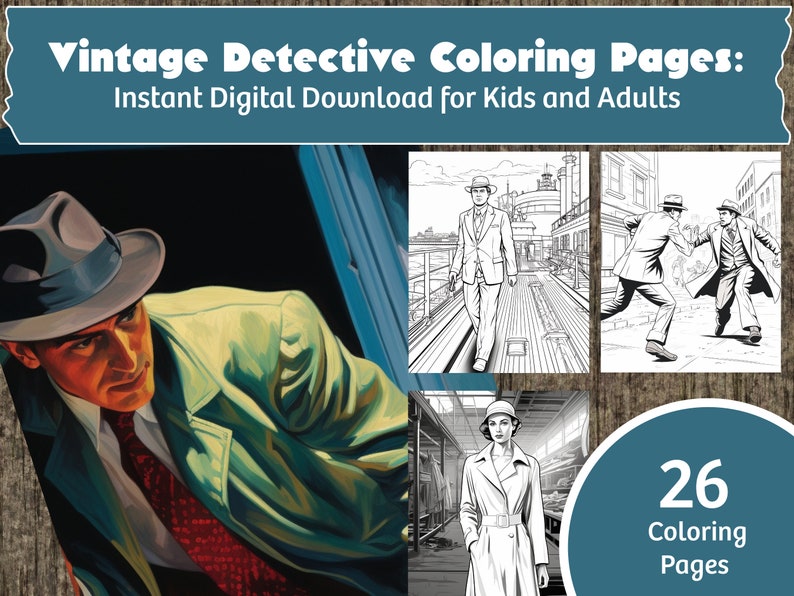 Vintage Detective Coloring Pages: Instant Digital Download for Kids and ...