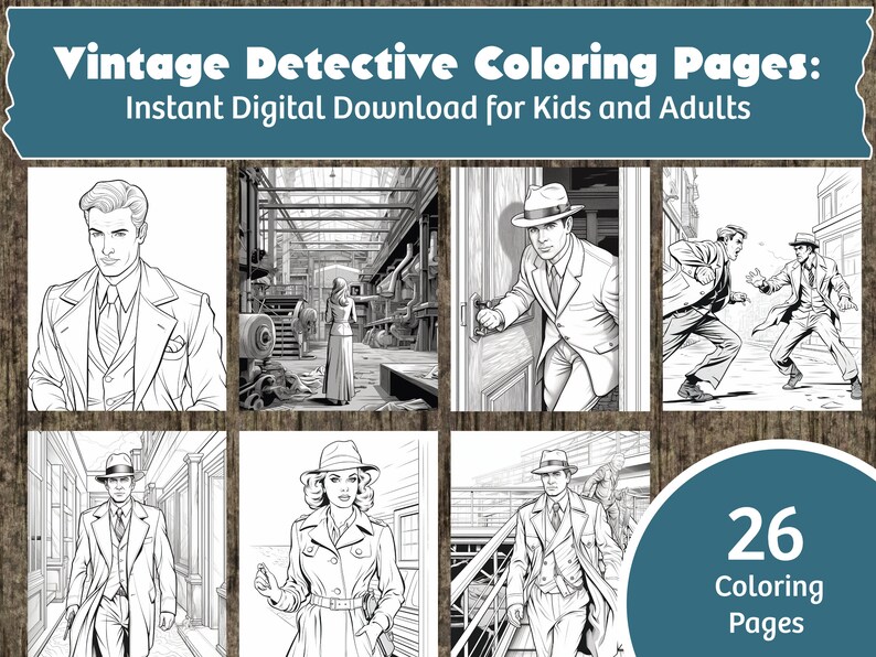 Vintage Detective Coloring Pages: Instant Digital Download for Kids and ...