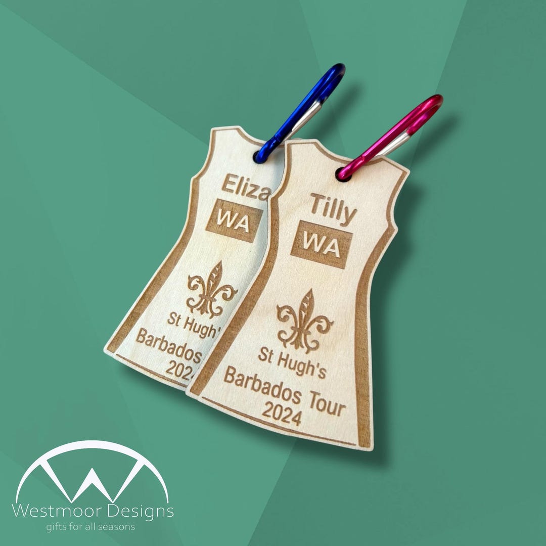 Personalised Netball Dress Keyring - Team Gift/award, Keyring, Bag Tag ...