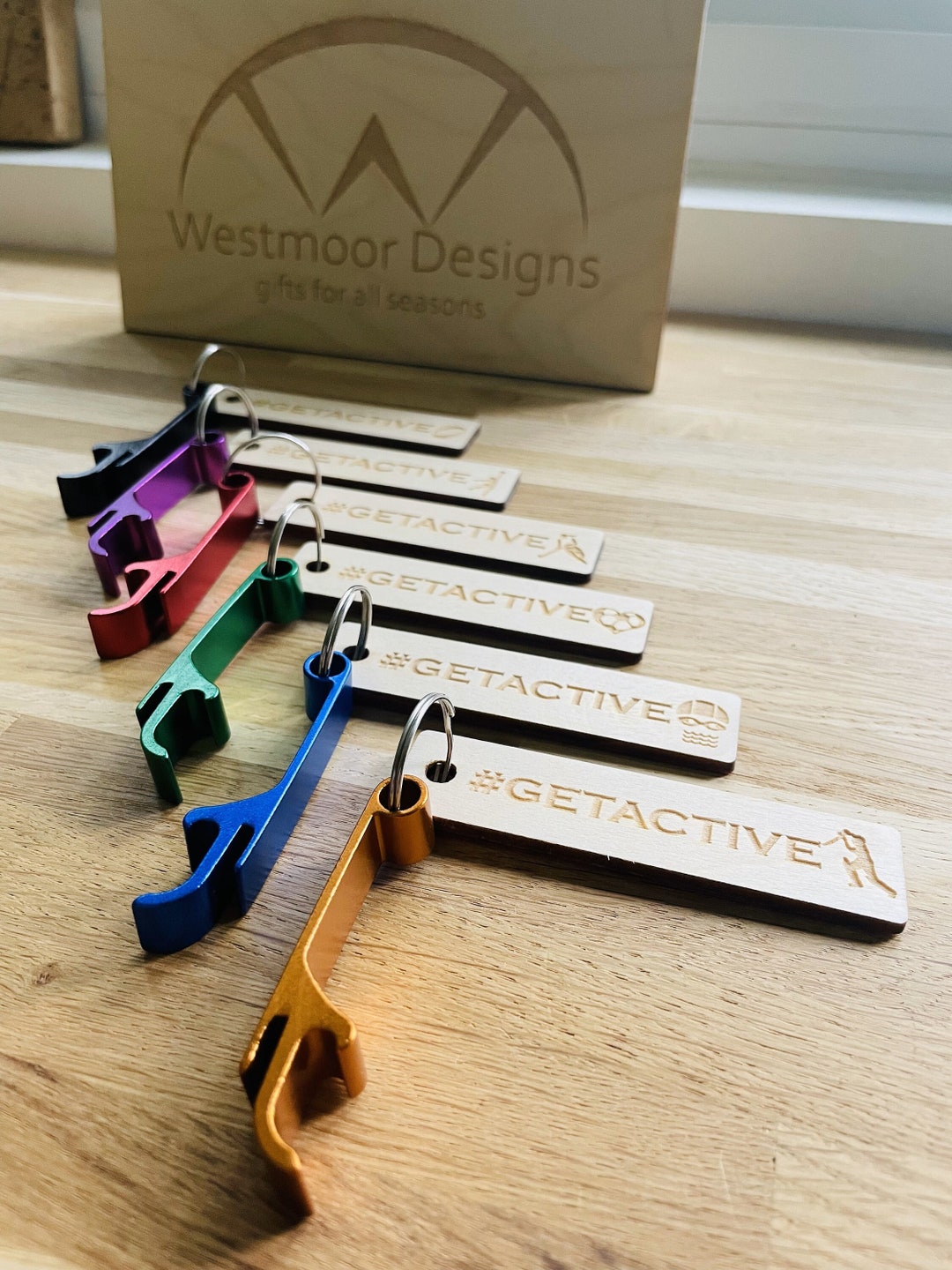 Wooden Sports Keyfob With Bottle Opener Get Active Hashtag, Bag Tag ...