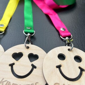 Personalised Wooden Smile Medal, School Reward Badge, Star Student ...
