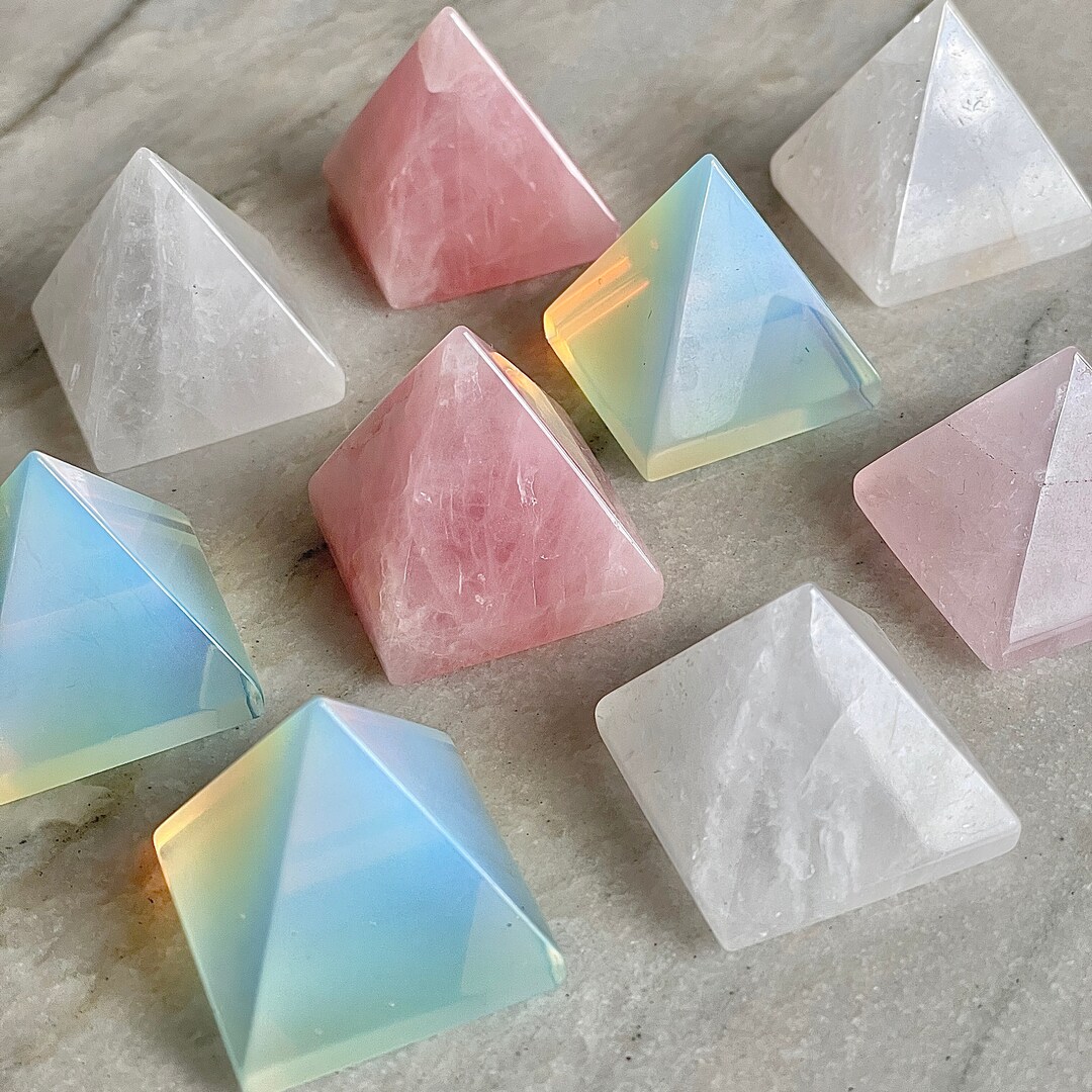 Gemstone Pyramid Manifestation Meditation Rock Crystal Rose Quartz ...