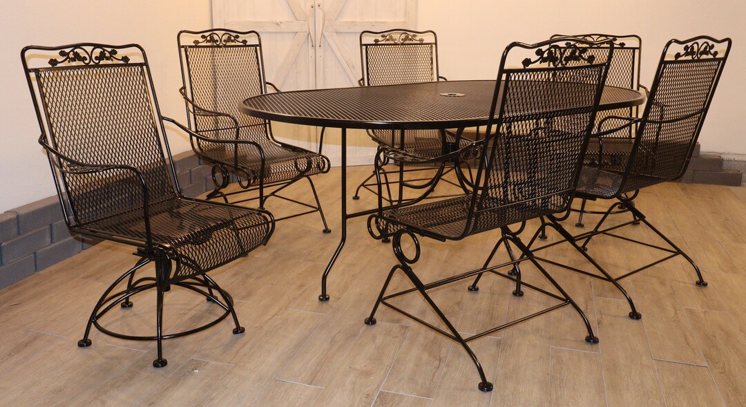 Meadow Craft Acorn and Oak Leaf Wrought Iron Family Patio Set Six ...