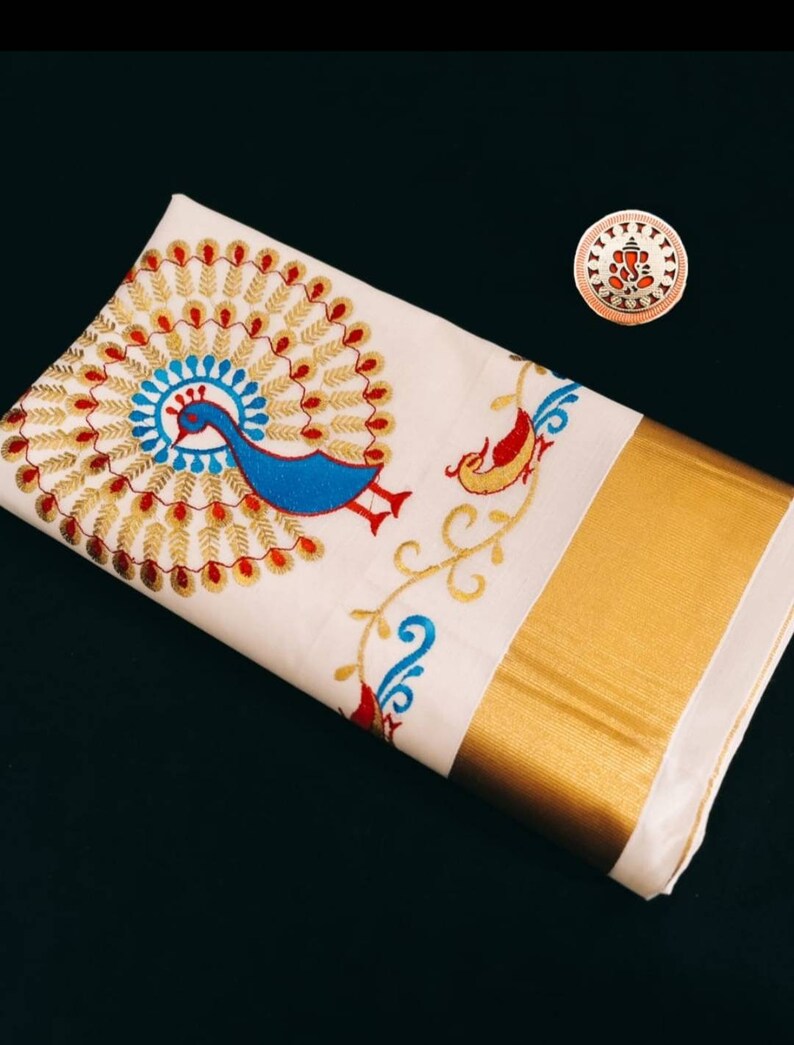 Onam Special Cotton Kerala Settu Saree With Rare Copperish Gold Kasavu ...