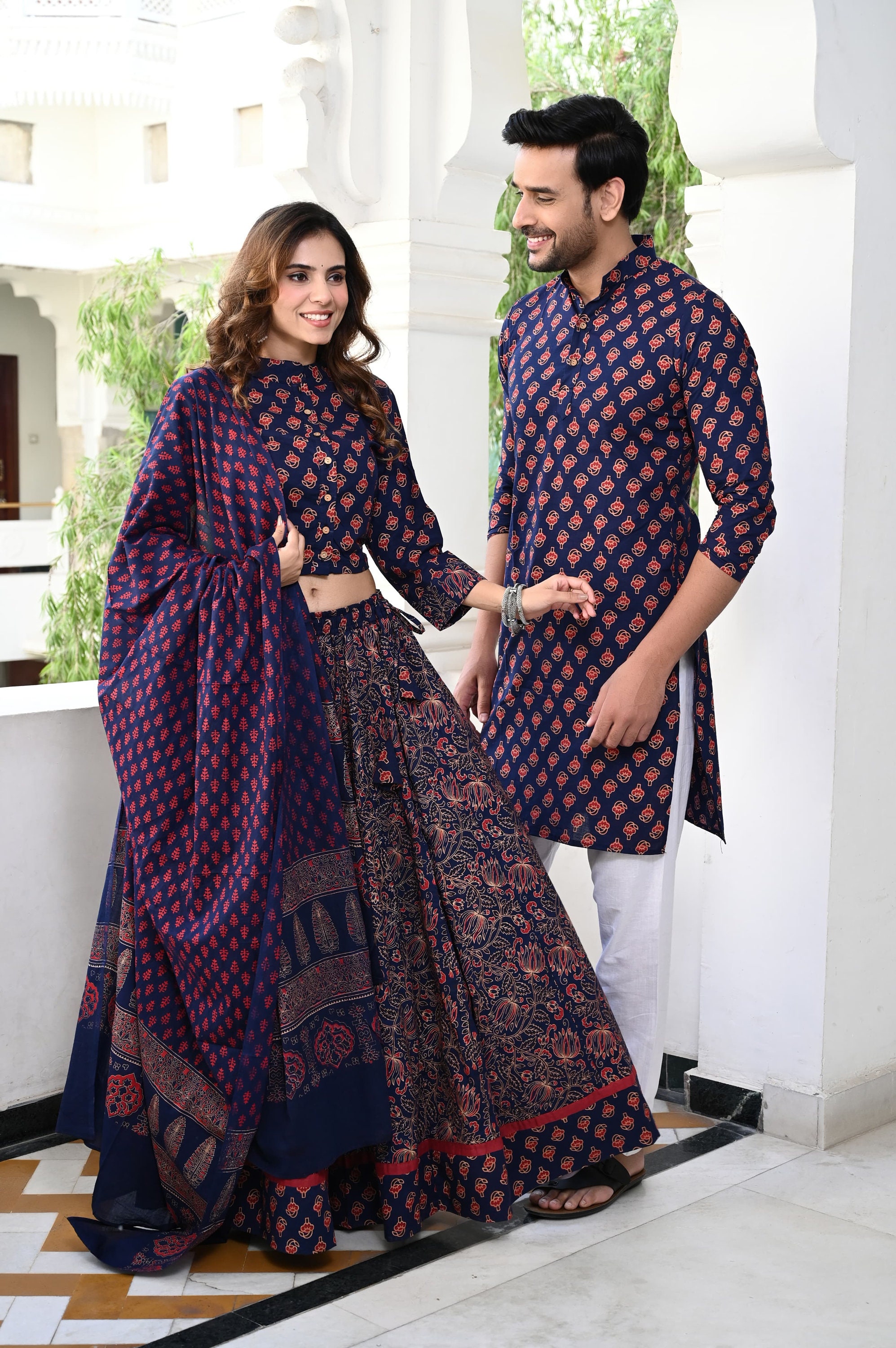 Hand Block Printed Cotton Readymade Lehenga Set for Navratri Dandiya ...