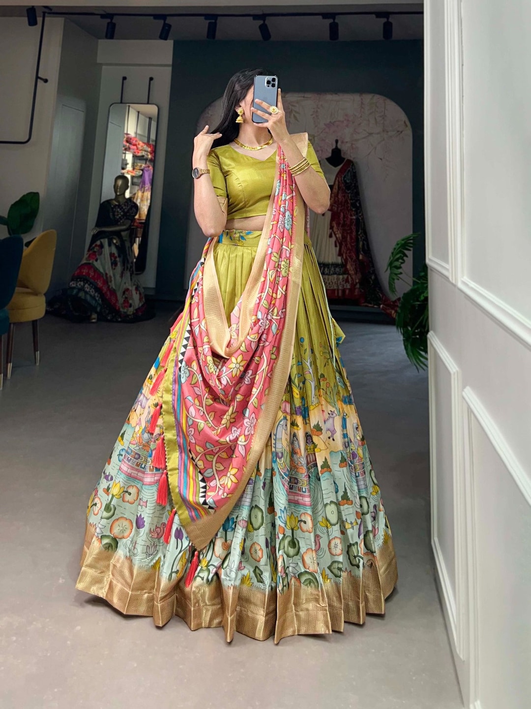 Kalamkari Lehenga Set Ghagra Garba Haldi Mehndi Indian Skirt Set for ...