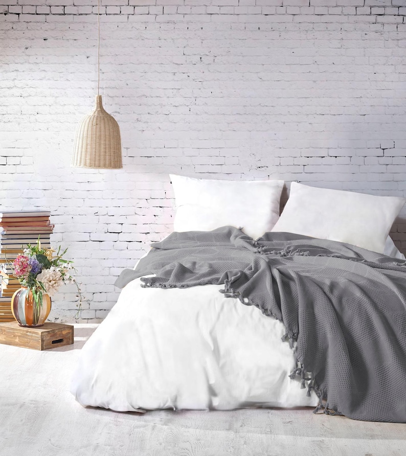 Twin Bed Throw Blanket – Turkish Cotton Pique, Soft and Cozy Sofa Cover ...