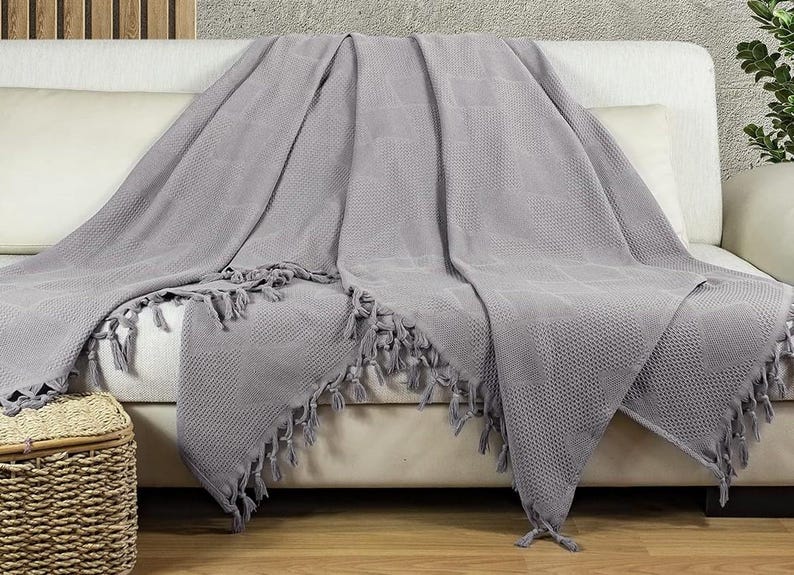 Twin Bed Throw Blanket – Turkish Cotton Pique, Soft and Cozy Sofa Cover ...