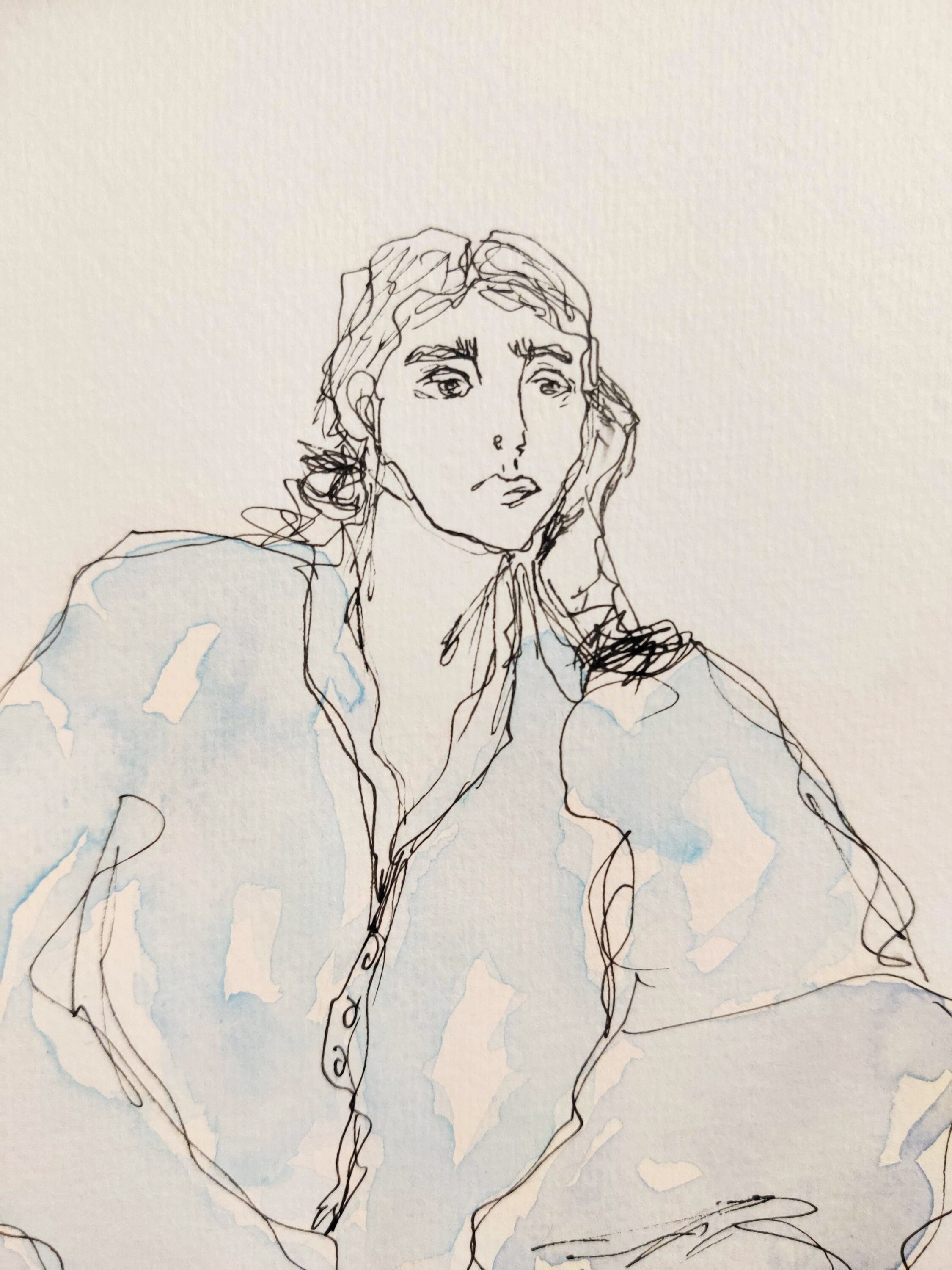 Minimalist Portrait Light Blue Handpainted Original Watercolor - Etsy