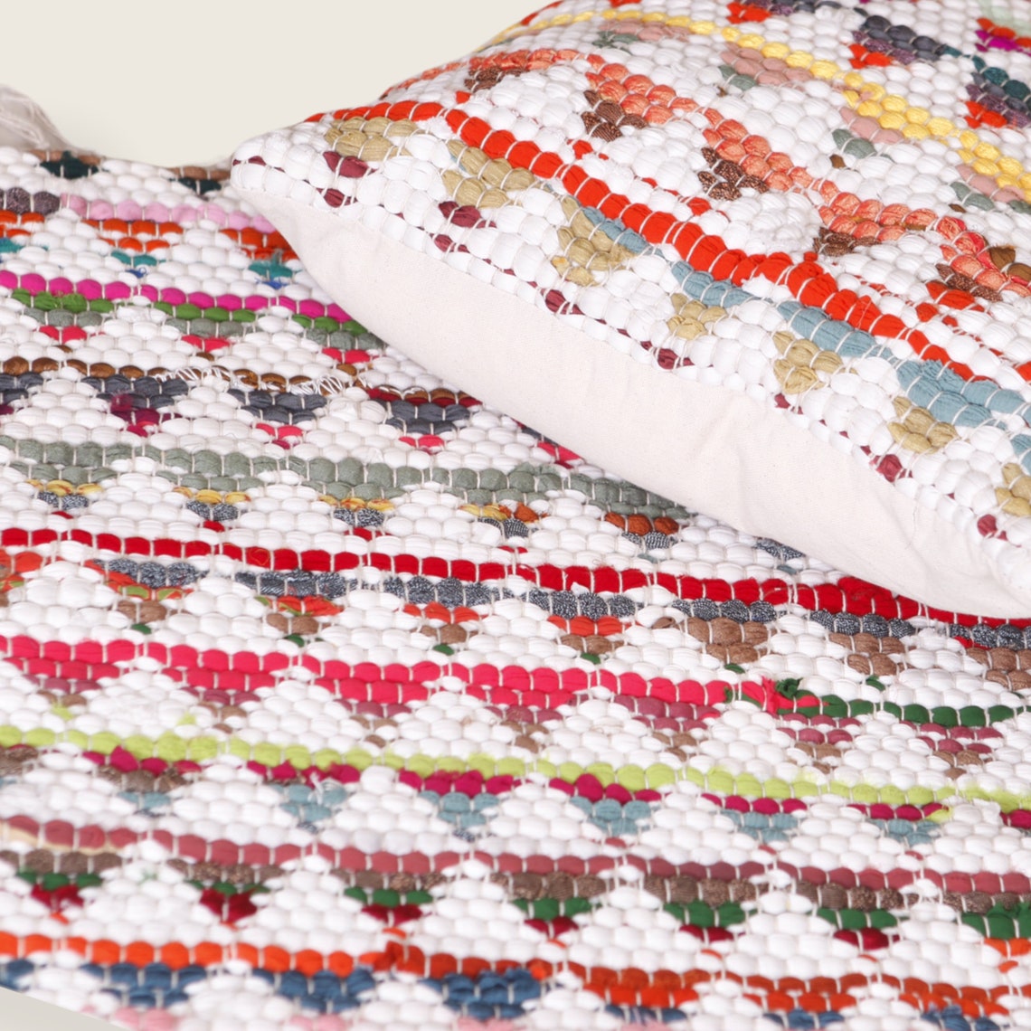 Sarva Multi Chindi Rag Rug and Matching Cushion Cover - Etsy