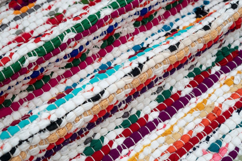 Sarva Multi Chindi Rag Rug and Matching Cushion Cover - Etsy