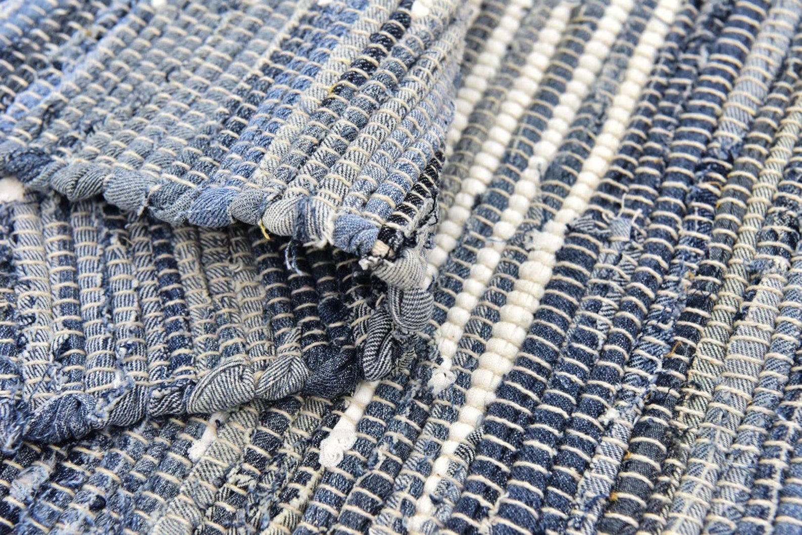 Samundra Denim Chindi Rag Rug and matching Cushion Cover | Etsy