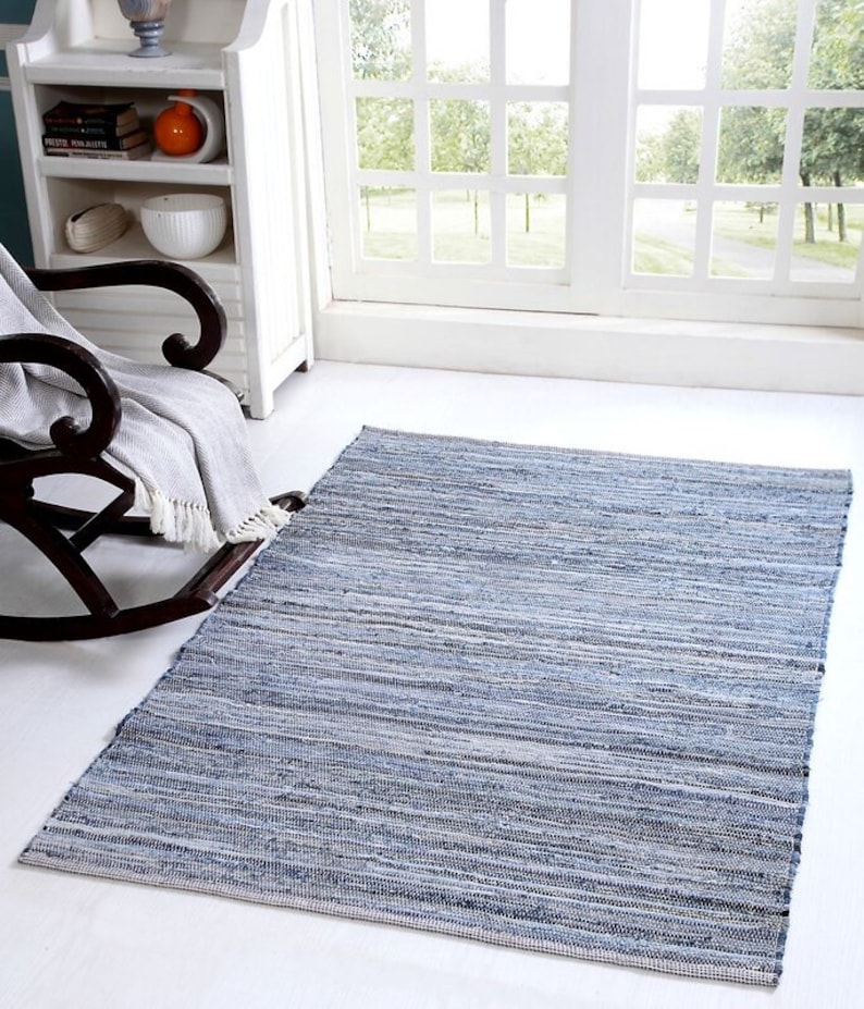 Denim Chindi Rag Rug, Handwoven Indian Rug - Etsy