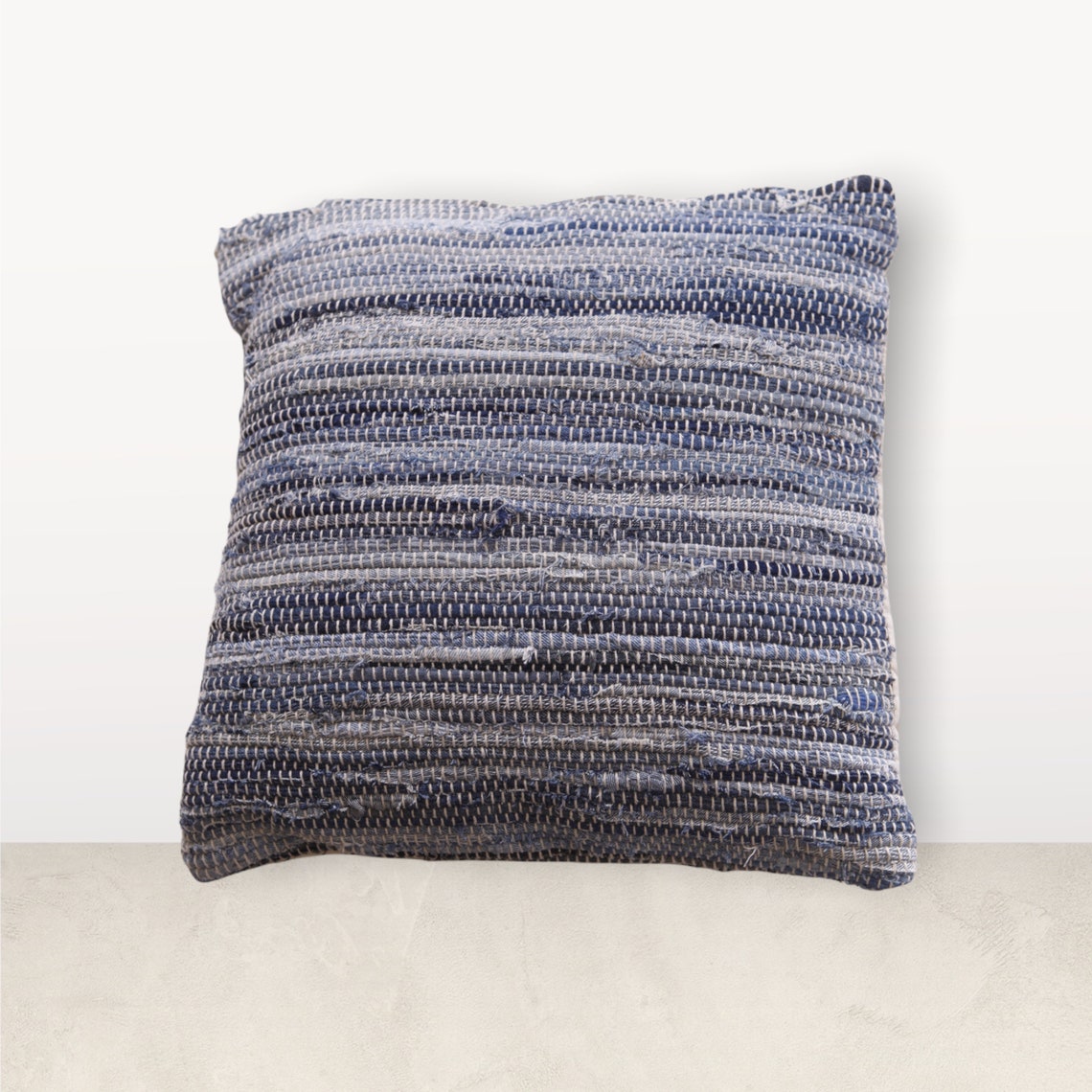 Samundra Denim Chindi Rag Rug and matching Cushion Cover | Etsy