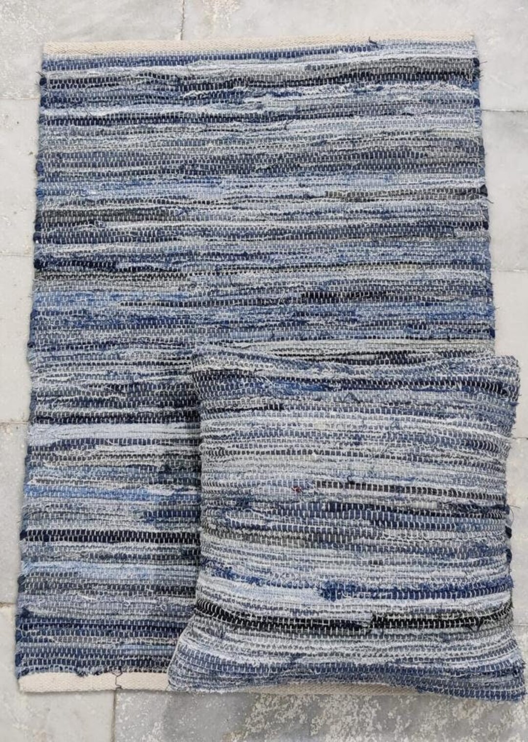 Samundra Denim Chindi Rag Rug and Matching Cushion Cover - Etsy