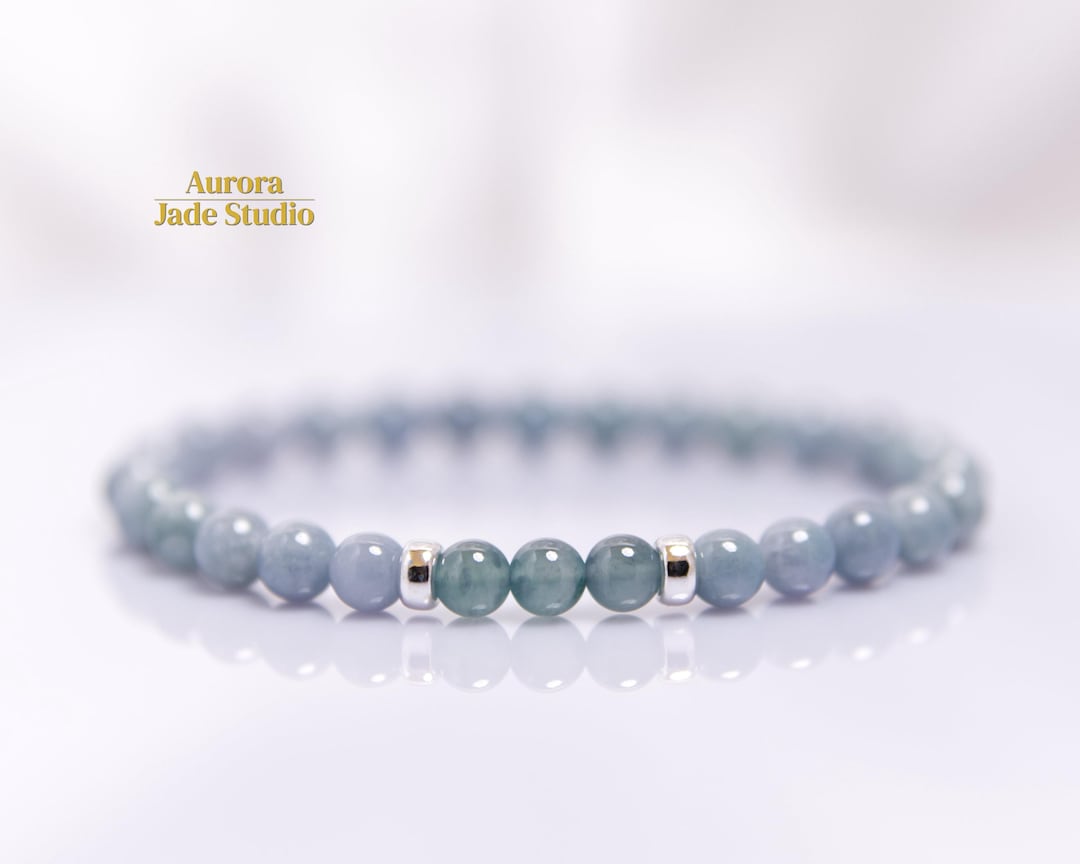 Blue Burmese Jade Bracelet 7.3mm – Icy Blue Guatemalan Jade Accents – 8 ...