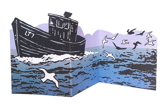 Trawler and Gulls Concertina Cut-out Card - Greeting Card, Boats, Sea ...