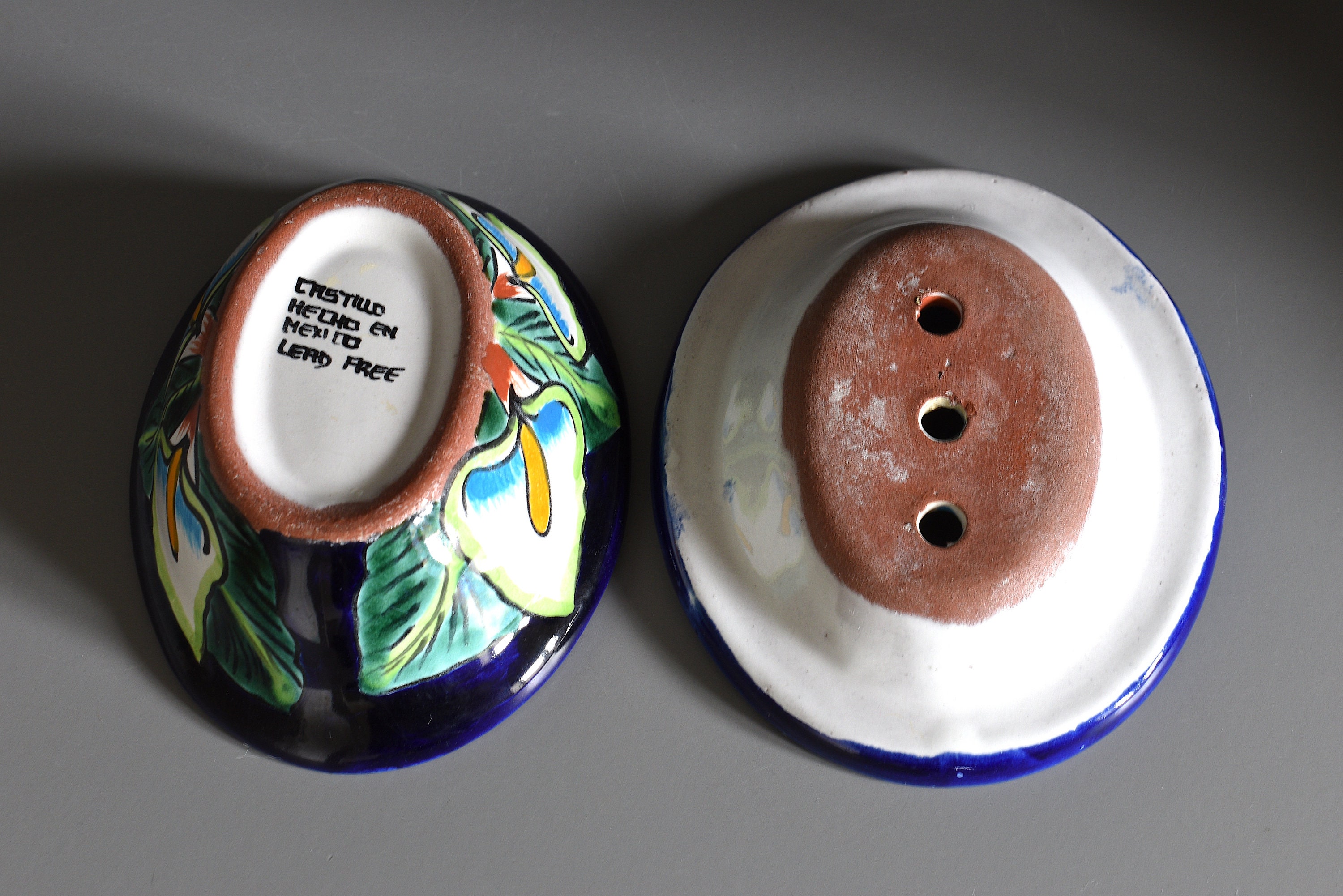 Mexican Pottery Soap Dish Hand-painted Brightly Coloured Two - Etsy