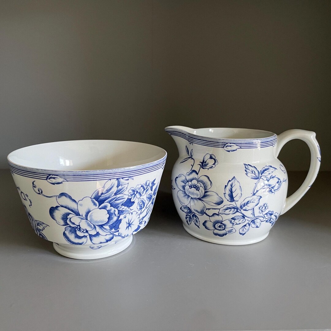 Spode Clifton Pattern Blue & White Floral 1/2 Pint Milk Jug and Sugar ...