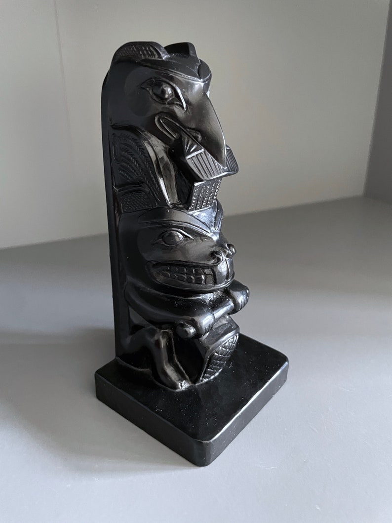 Boma Totem, Raven & Beaver, Black Cast Resin Reproduction. Made in ...
