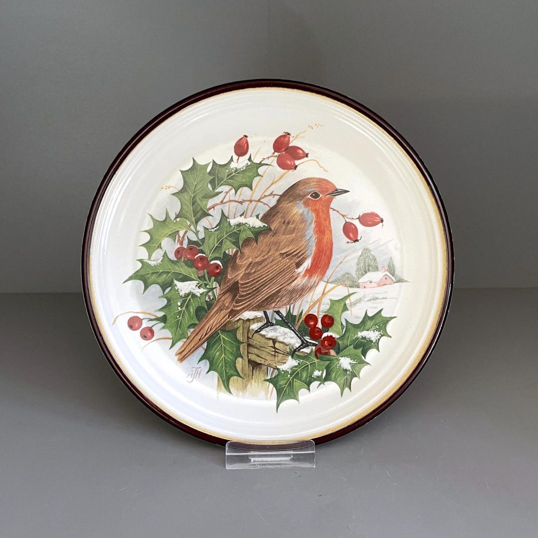 Vintage Purbeck Pottery Christmas Plate, Robin and Holly, Stoneware ...