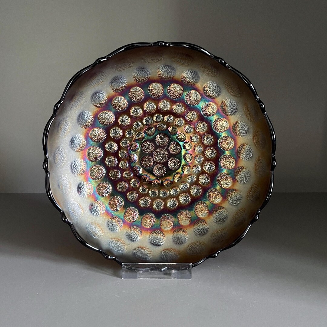 Fenton Amethyst Coin Dot Candy Dish, Stippled Carnival Glass Pattern ...