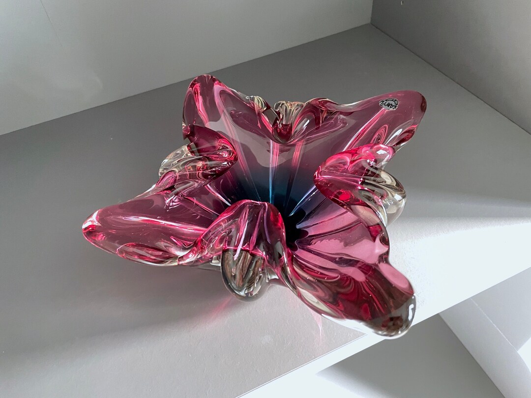 Sanyu Japanese Art Glass Bowl, Hand Blown, Square Organic Lobed Bowl ...