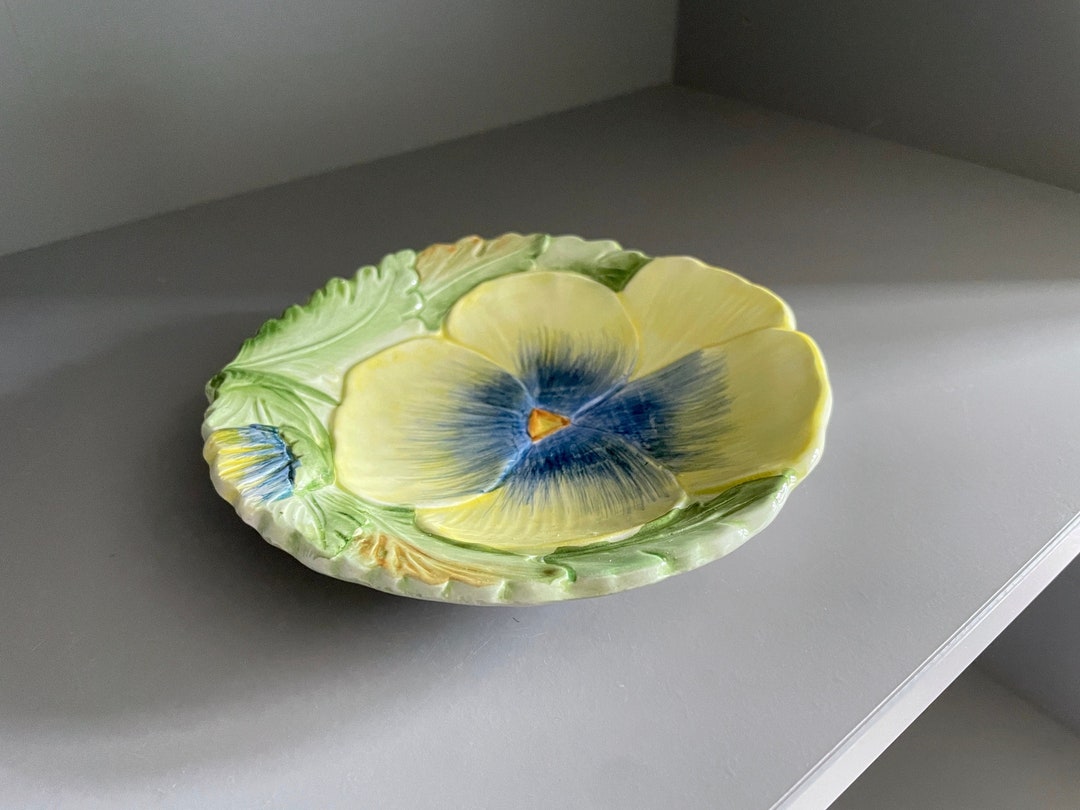 Italian Pottery Small Pansy Dish, Embossed Flower Pattern, Made in ...
